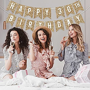 Pre-Strung Happy 30th Birthday Banner - NO DIY - Gold Glitter 30th Birthday Party Banner - Pre-Strung Garland on 6 ft Strands - Gold Birthday Party Decorations & Decor. Did we mention no DIY?