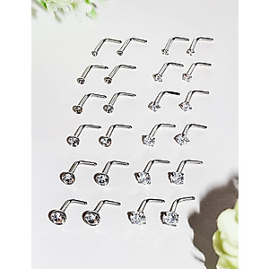 Lsnevsie Nose Rings Studs for Women 18G Surgical Stainless Steel L Shaped Curved l Silver Nose Stud Ring Body Piercing Jewelry for Men Diamond CZ 1.5mm 2mm 2.5mm 3mm 3.5mm 4mm