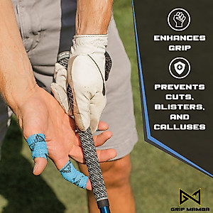 GRIP MAMBA Elastic Athletic Finger Tape, 1”Wide w/Premium Adhesive, Protects Hand Thumb Fingers Enhances Grip, Sleeve Blister Wrap for Sports, Golf, Tennis, Basketball, Pickleball (Blue, 3 Rolls)