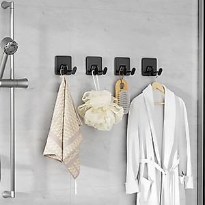 Shower Hooks for Inside Shower - Extra Sticky Stainless, Razor Holder Shower Accessories, Wall Mounted Self-Adhesive Double Hooks for Razor, Loofah, Towel, Shaver, Coat, Key, Matt Black, 4-Pack
