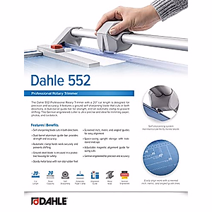 Dahle 552 Professional Rotary Trimmer, 20" Cut Length, 20 Sheet Capacity, Self-Sharpening, Dual Guide Bar, Automatic Clamp, German Engineered Paper Cutter