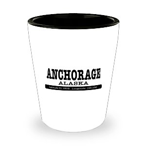 mmandiDESIGNS Anchorage Alaska AK Shot Glass with Longitude Latitude Home City State Present Idea