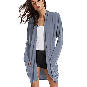 GRACE KARIN Plus Size Long Open Front Cardigans Sweaters for Women(3XL,Grey Blue)
