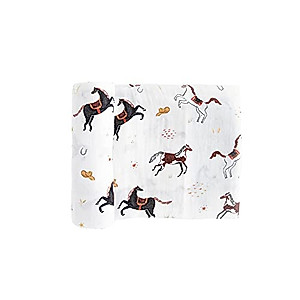 Red Rover Kids Cotton Muslin Swaddle - 47”x 47”- 100% Cotton – Machine Washable – Softer with Every Wash – Playful Designs -Soft, Breathable & Lightweight – Unisex (Howdy Horse)
