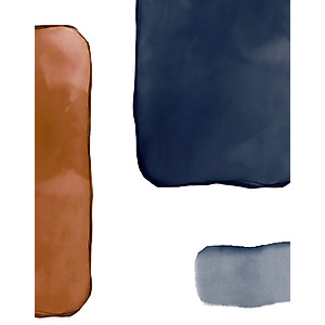 Abstract Navy Blue, White & Rust Blocks Wall Art. Set of 2 11x14 UNFRAMED Prints. Abstract, Minimalist Modern Wall Decor. Neutral Shades of Dark Indigo Blue, Burnt Orange and White.