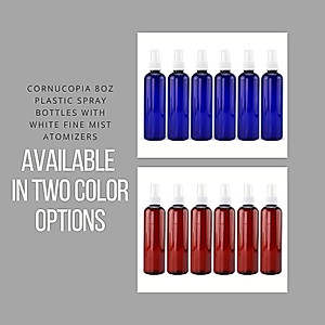 Cornucopia 8oz Amber Brown PLASTIC Spray Bottles with White Fine Mist Atomizers (6-Pack); Brown Plastic Spritzer Bottles