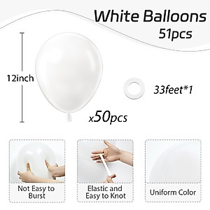 Awenztech White Balloons 12 inch, White Latex Balloons 50pcs Party Balloons for Engagement Bachelorette Bridal Shower Wedding Party Birthday Decorations
