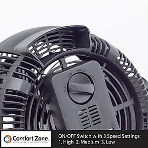 Comfort Zone CZHV8T 8” 3-Speed, Wall-Mountable Table Fan with 180-Degree Adjustable Tilt, Black