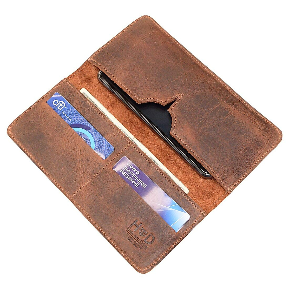 Hide & Drink, Cell Phone Wallet Handmade from Full Grain Leather - Bourbon Brown