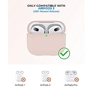 Homstect Compatible with Airpods 3 Case, Triple-Layer Protective Silicone Case for AirPods 3rd Generation (2021 Released) Charging Case Cover, Shockproof and Skin-Friendly, Front LED Visible-Pink Sand