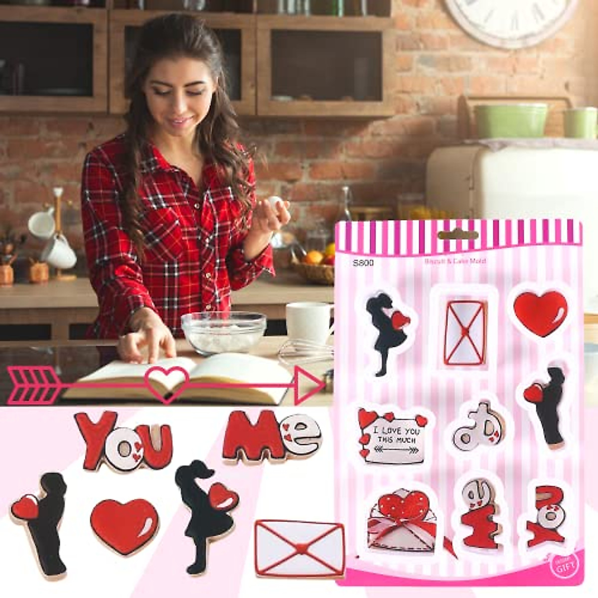 Crethinkaty Valentine's Day Cookie Cutter Set - 9Pcs Plastic Valentines Biscuit Cutter-Man,Woman,Love letter,Heart,Words-for Fondant Cookie DIY Baking.