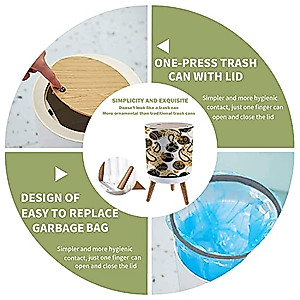 Trash Can with Lid Seamless Golden Print with Paisley Motifs Template for Shirts Dresses Wood Small Garbage Bin Waste Bin for Kitchen Bathroom Bedroom Press Cover Wastebasket 7L/1.8 Gallon