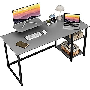 GreenForest Computer Home Office Desk with Monitor Stand and Storage Shelves on Left or Right Side,47 inch Modern Writing Study PC Laptop Work Table,Grey