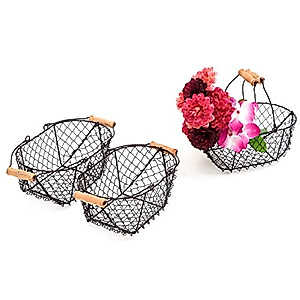 10" Oval Wire Basket with Wooden Handles - Vintage Style - By Trademark Innovations (Set of 3)