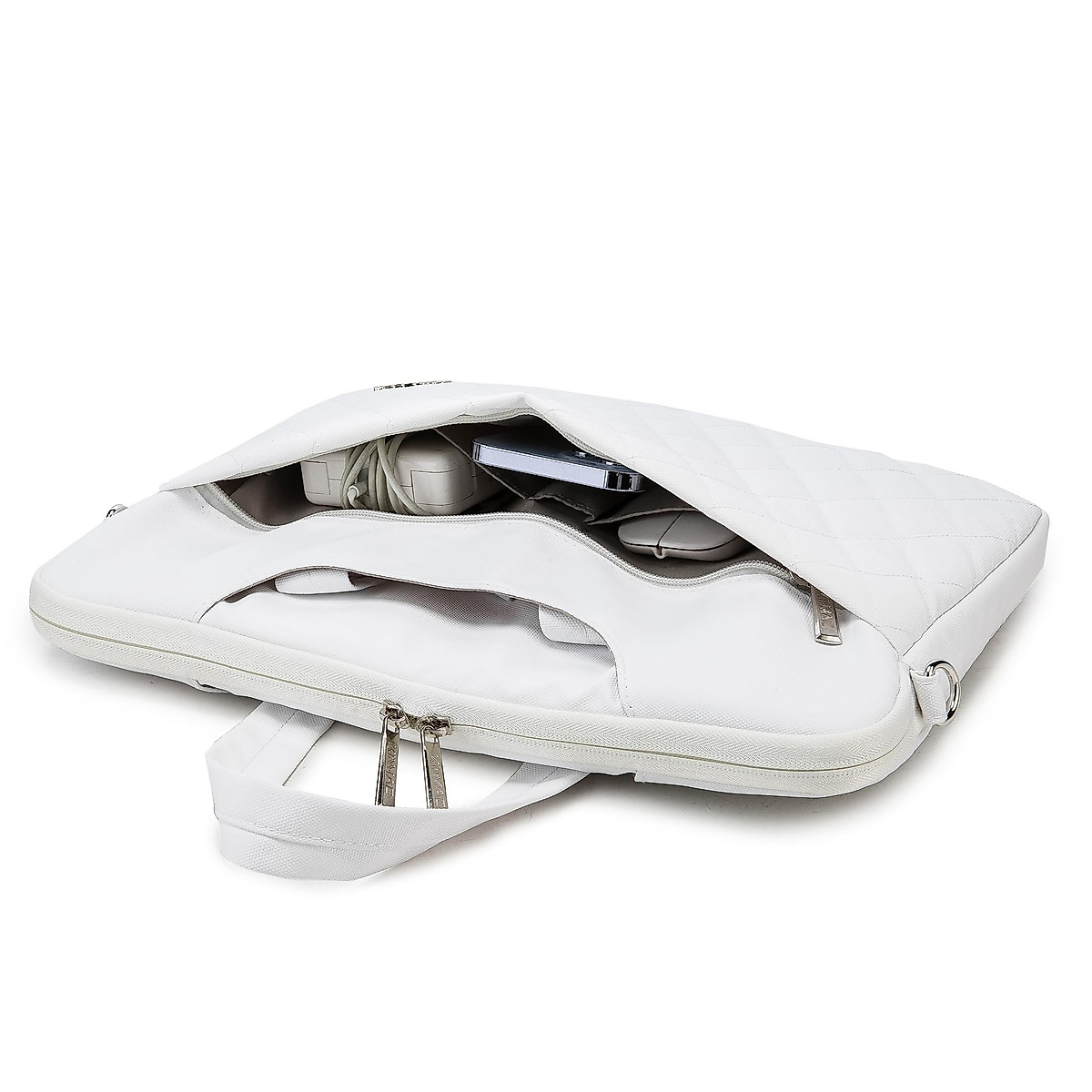 Kinmac White Embroider 360° Protective Laptop Shoulder Messenger Sleeve Briefcase case Bag For MacBook Pro/Air 13 inch,iPad Pro 12,MacBook 14 inch and 13 inch-14 inch Screen Laptop