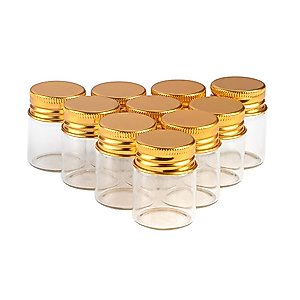 30x40x21mm 15ml Mini Glass Bottles with Aluminium Screw Cap Empty Bottles Golden Metal Lids Glass Vials Jars 12pcs (12, 15ML-Gold-Cap)