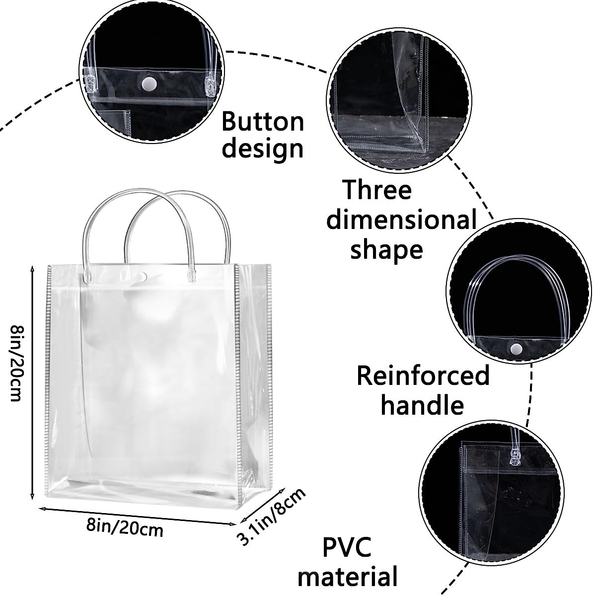 SHIPKEY 10 Pack 8”x3.1”x8” Clear Gift Bags, Square Transparent Gift Bags with Handles, Waterproof PVC Shopping Bags for Perfume, Bakery, Presents, Birthday Party Favor
