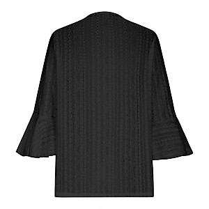 Womens Tops 3/4 Length Sleeve Solid Color Lace Patchwork Tee Blouse Crewneck Empire Waist Dressy Casual Tunics Womens Long Sleeve Tops Casual Black M