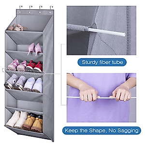 MISSLO Door Shoe Rack with Deep Pockets for 12 Pairs of Shoe Organizer Over the Door Hanger for Closet and Dorm Narrow Door Shoe Storage, Grey