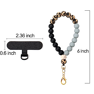 VICHUNHO Marble Silicone Beaded Phone Wrist Strap, Cellphone Lanyard with Tether Tab, Elastic Hands-Free Wristlet Bracelet