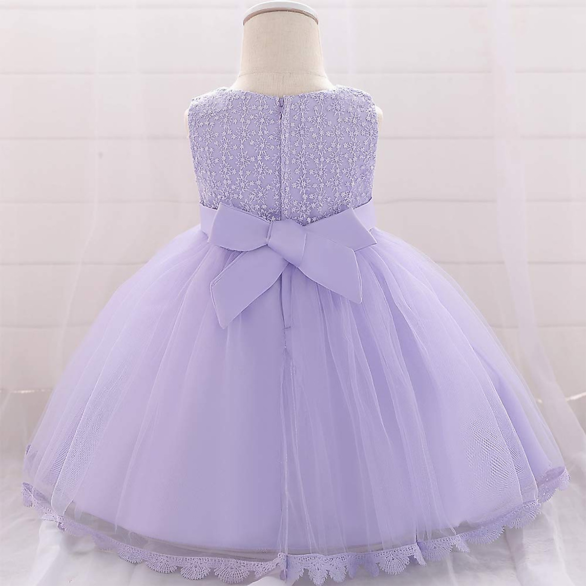 Baby Girls Tutu Dress Infant Flower Girl Sequin Lace Appliques Princess Dress for Baby Wedding Party First Birthday Pageant Gown Lilac 12-18 Months