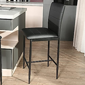 Modern Leather Bar Stools Set of 4 - Counter Height Industrial Bar Stools for Kitchen Island - High Dining Room Chairs with Soft Back Patio Furniture Chairs for Home Garden Pub Bar Backyard (Black)