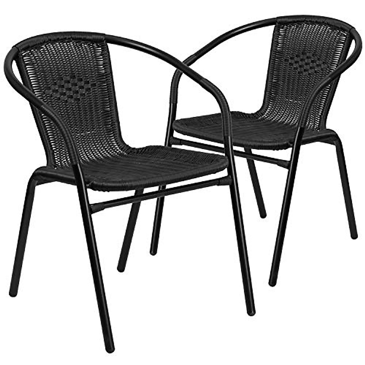 Flash Furniture Modern Rattan Indoor/Outdoor Restaurant Dining Chairs, Stackable Rattan Bistro Chairs for Patio or Restaurant, Set of 2, Black