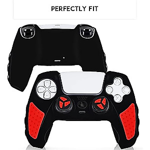 SIKEMAY PS5 Controller Cover Skin, Anti-Slip Thicken Silicone Protective Cover Case Perfectly Compatible with Playstation 5 Dualsense Controller Grip with 10 x Thumb Grip Caps (Black-Red)