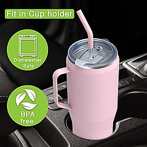 Zukro 50 oz Mug Tumbler With Handle And Straw, Vacuum Insulated Stainless Steel Large Travel Water Cup with Lid,Fit in Cup Holder,No Sweat,Keep Drinks Cold Up To 30 Hours, Dishwasher Safe,Pink