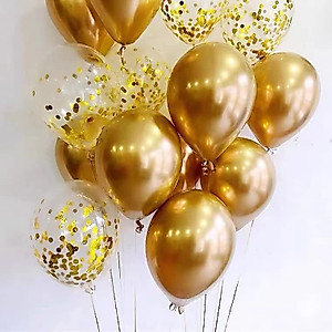 OHugs Gold Balloons - 65 Pcs Set of 12 Inch 40 Metallic Gold Balloons & 20 Confetti Balloons for Baby Shower Decorations, Birthday Party Balloons Wedding Celebrations, Funeral, Engagement, Graduation