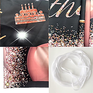 Happy 40st Birthday Backdrop Banner Black Pink 40th Sign Poster 40 Birthday Party Supplies for Anniversary Photo Booth Photography Background Birthday Party Decorations, 72.8 x 43.3 Inch