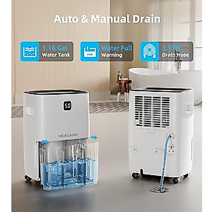 5500 Sq. Ft Dehumidifier for Basement with Drain Hose, VEAGASO 80 Pints Dehumidifiers for Home Large Room Bathroom with Water Tank, Intelligent Humidity Control, Auto Defrost, 24H Timer, Child Lock