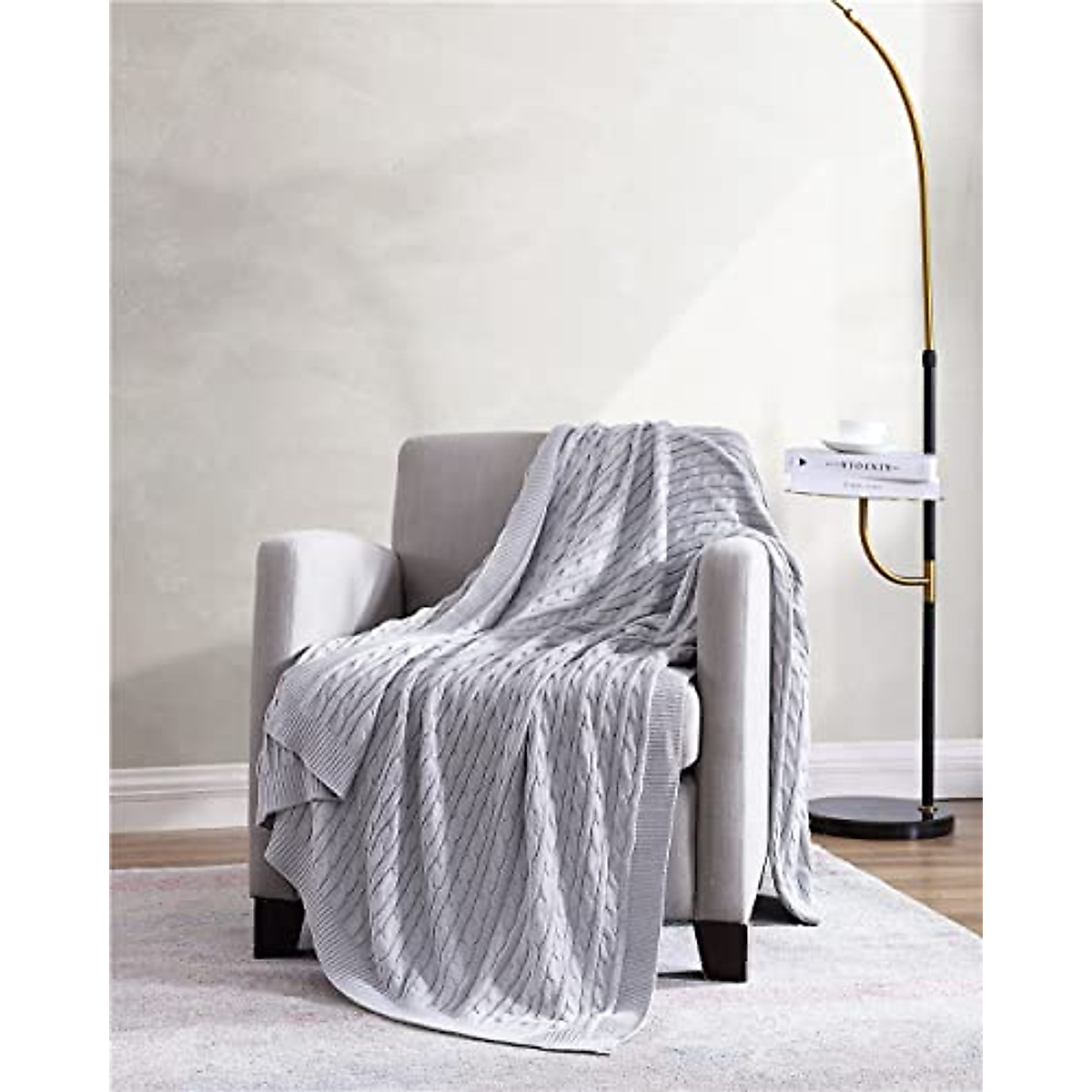 The Nesting Company – Oak 100% Cotton Cable Knit 50" x 70" Throw Blanket (Gray)