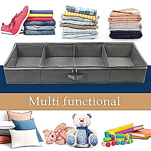 LotFancy Under Bed Storage Containers, Detachable Dividers, 2 Pack, Closet Underbed Clothes Blanket Organizer, 39.3x16.5x6 in, with 4 Handles and Large Clear Window, Sturdy, Large, Gray