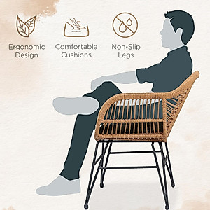 HOMEZILLIONS 3 Piece Outdoor Wicker Furniture Bistro Set, Rattan Chairs Conversation Sets Porch Furniture, Wicker Patio Furniture for Balcony Poolside Backyard