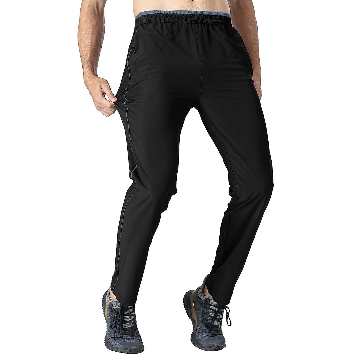 Rdruko Men's Sweat Pants Lightweight Workout Gym Jogging Track Athletic Pants Zipper Pockets Black Gray X-Large