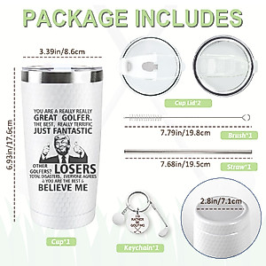 OOINQQ Golf Gifts for Men Unique, 20 OZ Trump Golf Tumbler Cup Stainless Steel Tumbler Mug with Straw,Lid and Keychain for Boyfriend Dad Husband Grandpa Golfers Father's Day