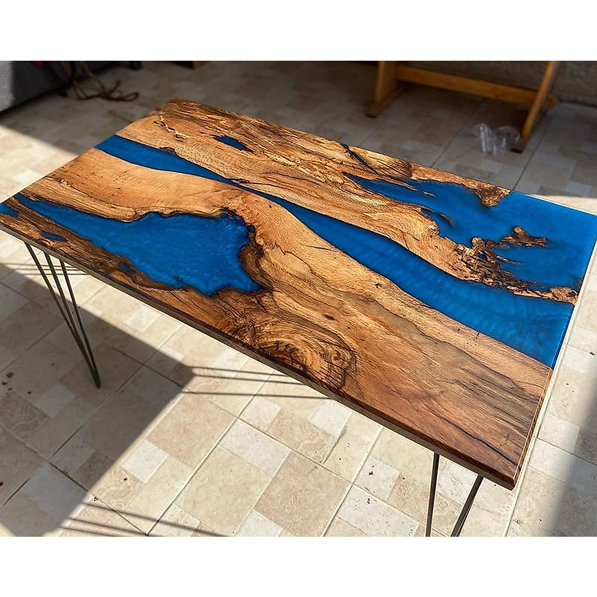 Epoxy Table, Wood Epoxy Plain Edge Wooden Table, Epoxy Resin River Table, Natural Wood,Dining Table, Natural Epoxy Table, Resin Table
