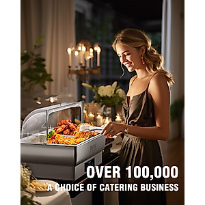 PYY Electric Chafing Dish, Roll Top Chafing Dish Buffet Set,Chaffing Server Set Chafer for Catering,Buffets (Half Size with Lid)