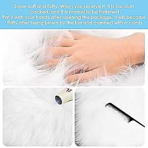 WLLHYF White Faux Fur Rug, 20x12inch Ultra Soft Area Rugs Small Luxury Fluffy Rugs for Bedroom Bedside Rug Furry Carpet Living Room Carpet for Dorm Home Decor (White)