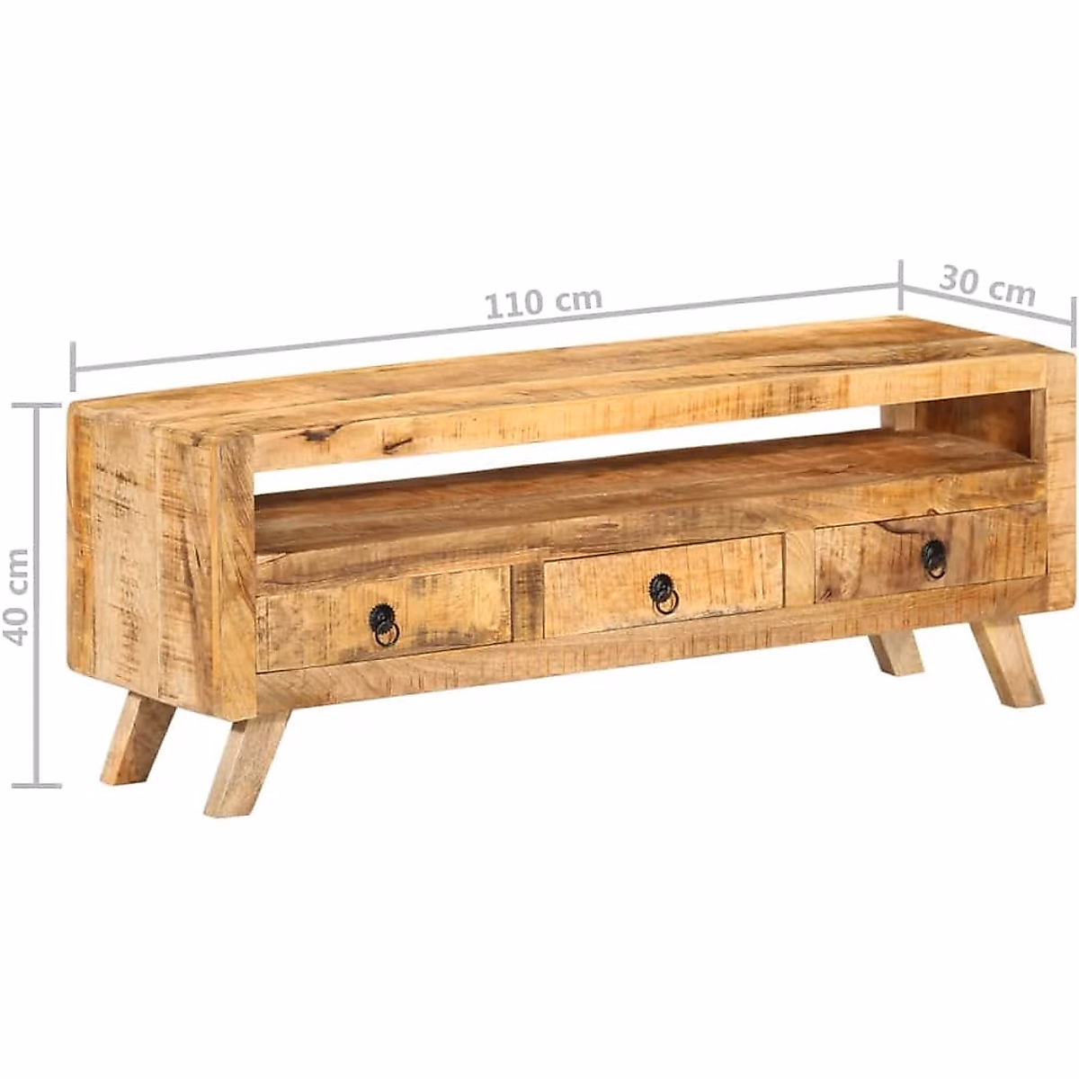 vidaXL Solid Mango Wood TV Unit - Versatile and Stylish Wooden TV Stand with Spacious Drawers and Shelf - Durable, Polished, and Painted - 43.3"x11.8"x15.7" Dimensions