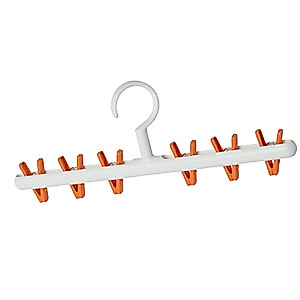 TREETDOBV Clothes Hanger with 6Clips Clothes Drying Racks Windproof Plastic Sock Clips Drying Rack,Prevent Tangle 360 Degree Rotatable Multifunctional Laundry Hanger for Home(White and Orange)