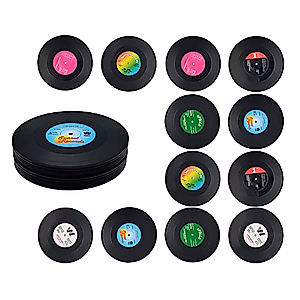 DIYOMR 12 Coasters Set, Vintage Vinyl Coasters for Coffee Cup Drinks, Suitable for Kinds of Cups , 4" Coasters for Home/Office Tabletop Decor (12Pcs Vinyls Coasters)
