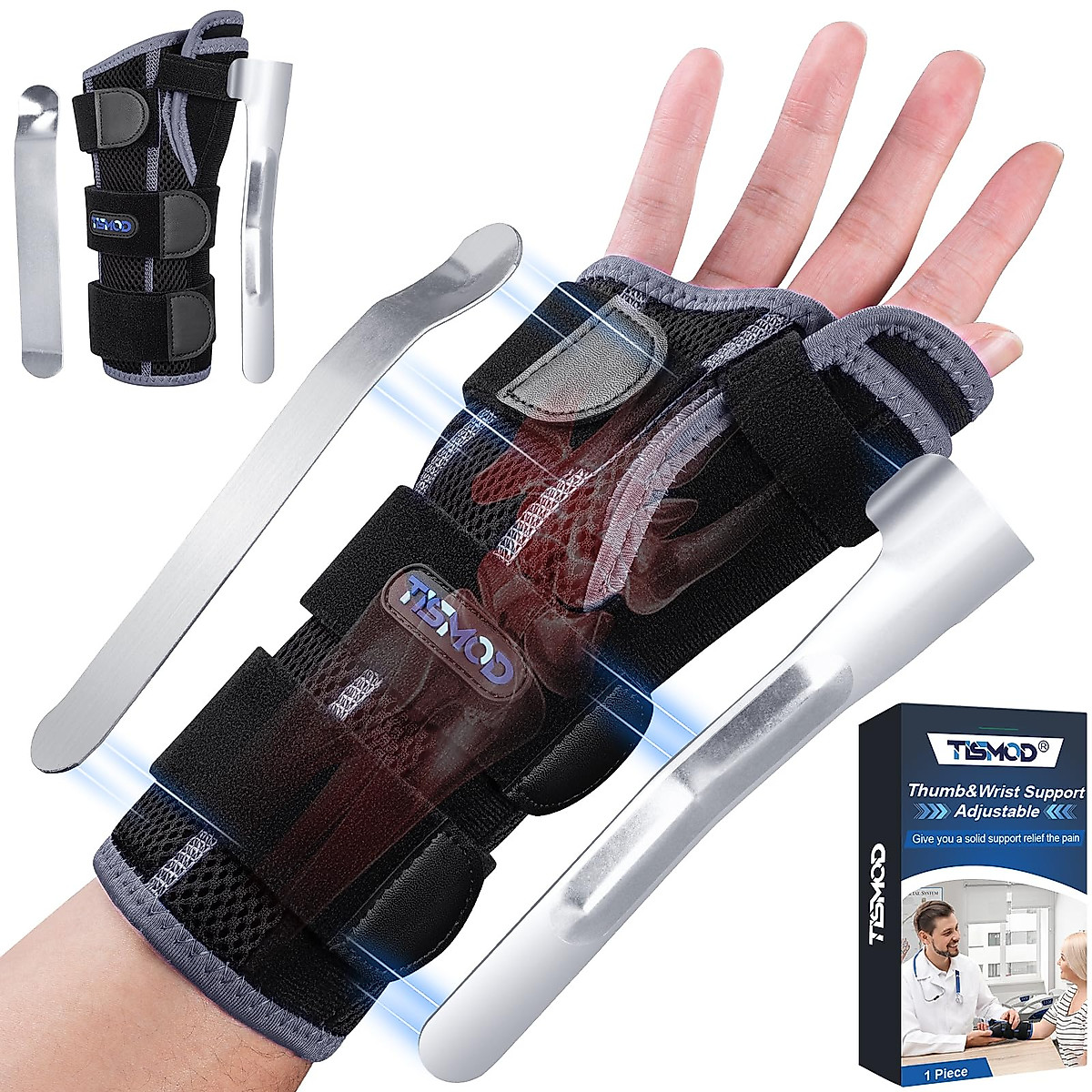 TISMOD Carpal Tunnel Wrist Brace with Thumb Support,Adjustable Thumb Spica Splint Right Left Hand,Wrist Guard for Arthritis,Tendonitis,Pain,syndrome,De Quervain's Tenosynovitis Women & Men