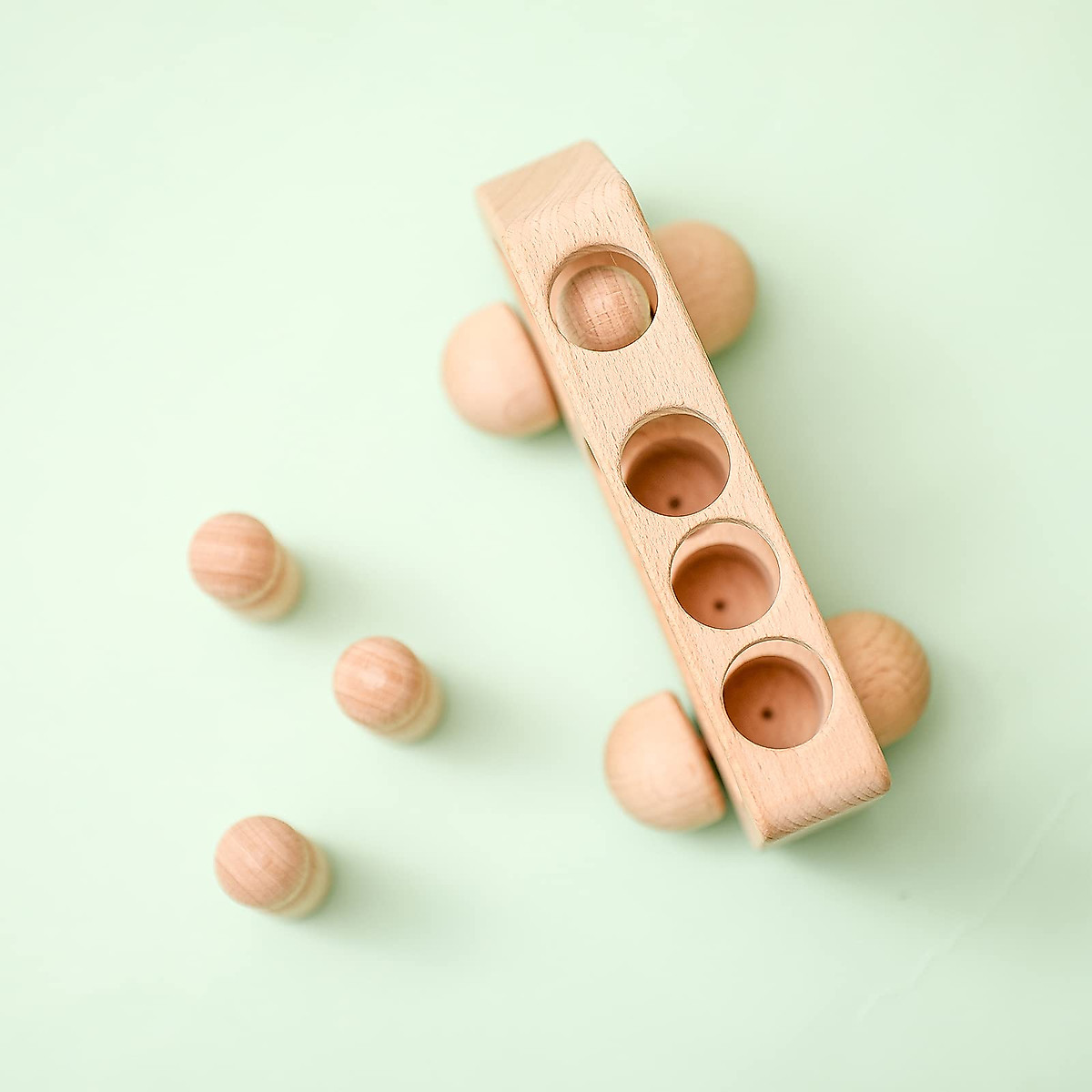 4 Wooden Figures in The Bus - Peg Dolls Unfinished Wooden Peg People Cars Wooden Figures Shape Preschool Learning Educational Toys Montessori Toys for Toddlers
