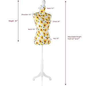 DRDINGRUI Dress Form w/ Stand, Female Mannequin Torso for Dress Jewelry Display, Floral Mannequin Body, Yellow Sunflower