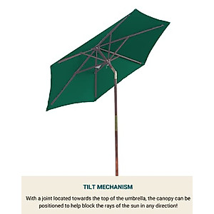Formosa Covers 7 ft Wood Outdoor Patio Umbrella Market Style - Tilt Mechanism Eucalyptus Teak Oil - Enhance Your Outdoor Space - Perfect for Small Patio, Deck, Bistro, and Poolside - Hunter Green