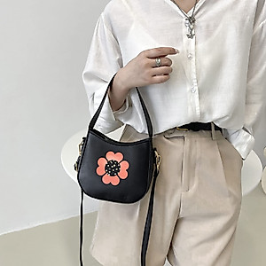 Simple Quilted Crossbody Bag, Printing Small Leather Crossbody Bags Ladies Leather Shoulder Bag Clutch (Black)