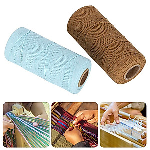 GLOGLOW 2 Rolls Warp Thread Warp Yarn Pure Cotton Yarn Tensile Resistant 8/4 Warp Thread for Knitting Tatting Carpet Tapestry(Brown + Light Blue)
