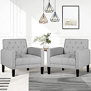 VAMEPOLE Modern Accent Chairs Set of 2, Comfy Living Room Chair, Cozy Tufted Mid Century Modern Accent Chair, Upholstered Reading Arm Chair for Living Room, Bedroom Sofa Chair(Light Grey, Set of 2)